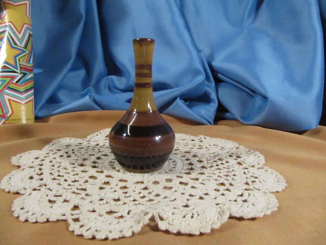 STRIPED VASE OMC Japan Pottery Vase of Earth Tones Circle Design Small ...