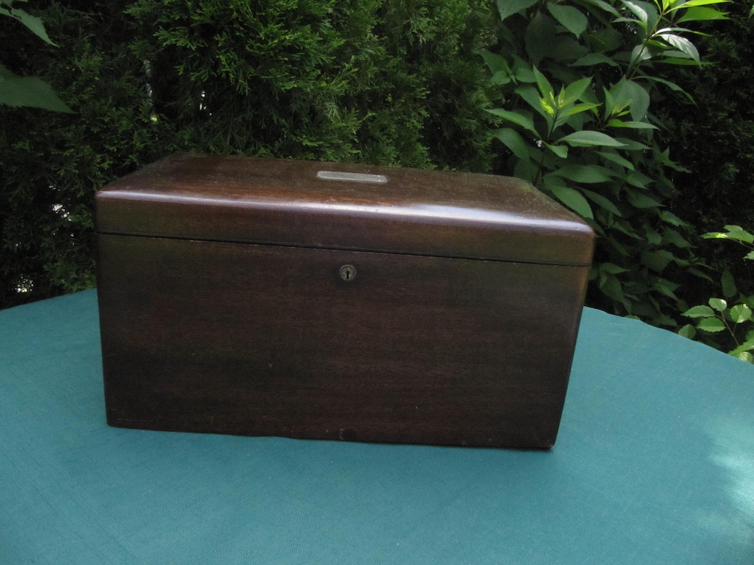 ANTIQUE HUMIDOR GLASS Lined, Antique Wood Chest With Lid,2 Compartment ...