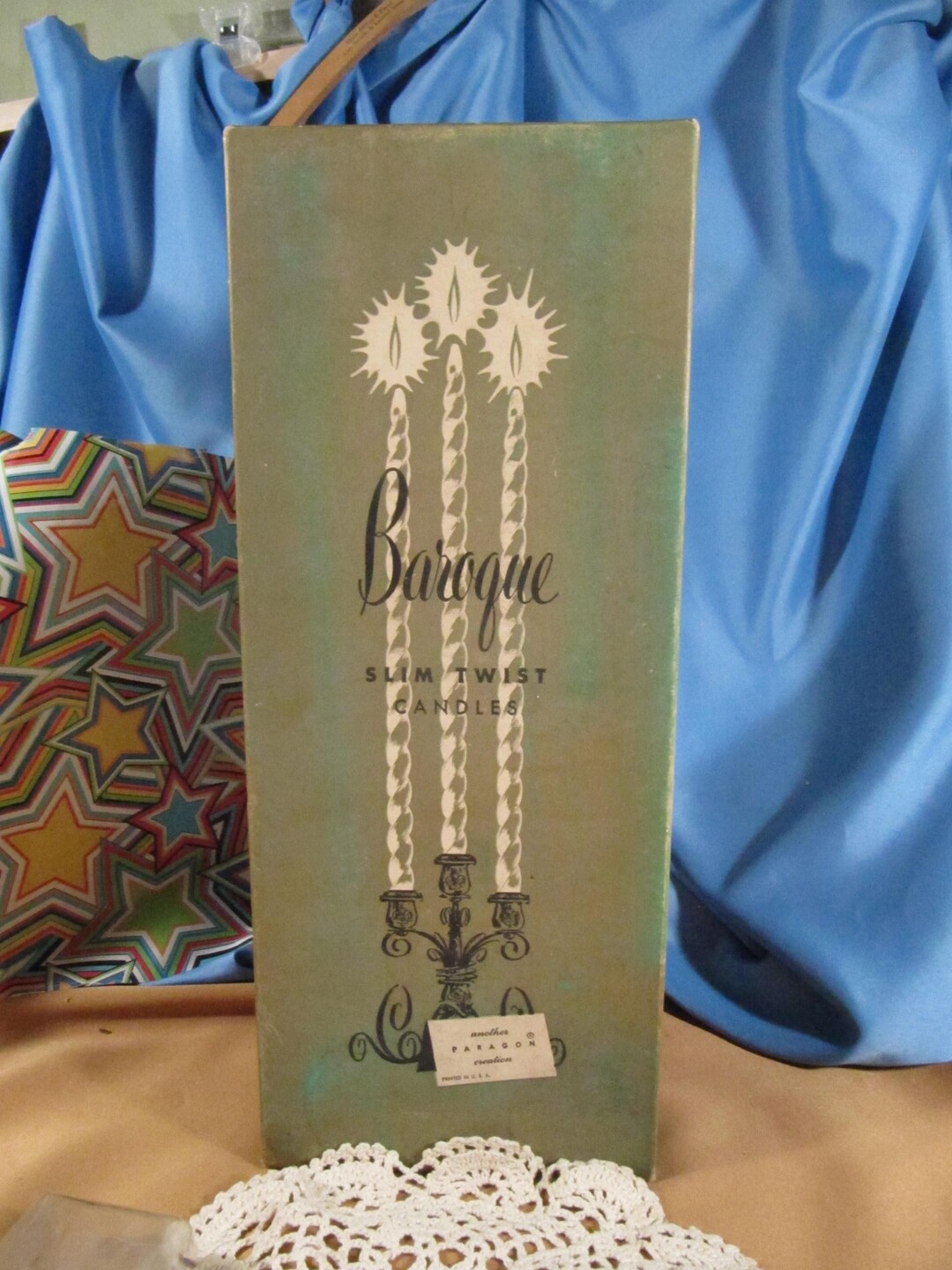 BAROQUE SLIM TWIST Candles, New Old Stock Sky Blue Twist Candles, One ...