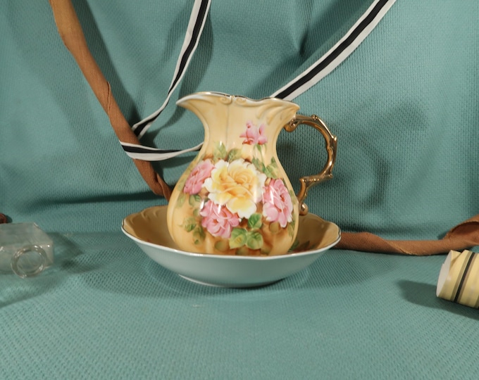 LEFTON CHAMBER SET, Floral Wash Basin Pitcher, Ceramic Hand Painted ...
