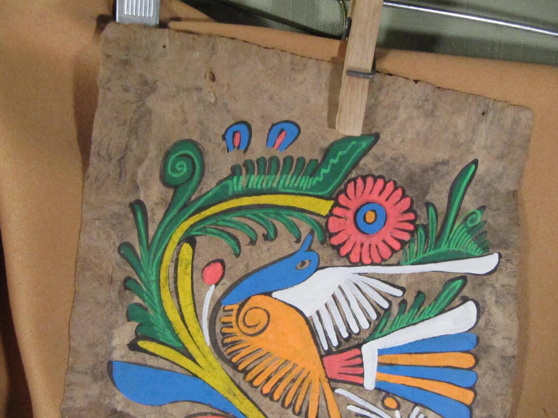 Vintage Amate Mexican Folk Art Painting Neon Colors With - Etsy