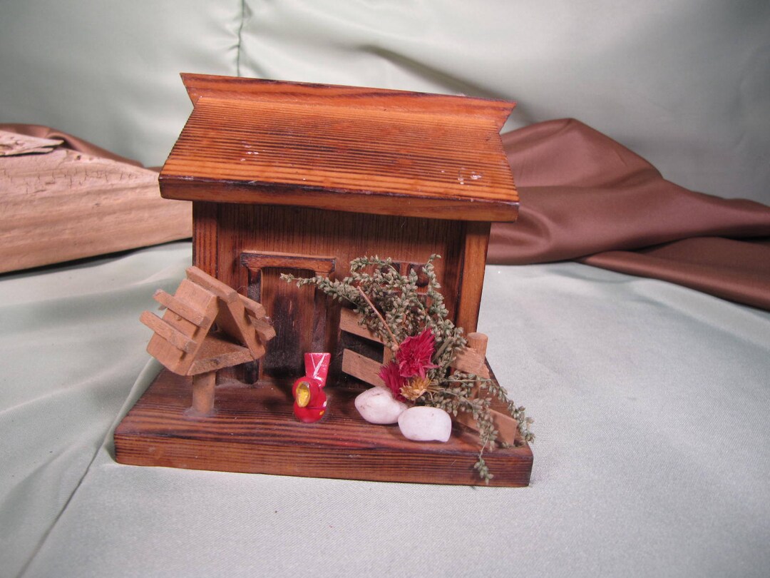 WOODEN FOLK ART Bank, Bank Made of Wood Shaped Like Log Cabin, Bank ...