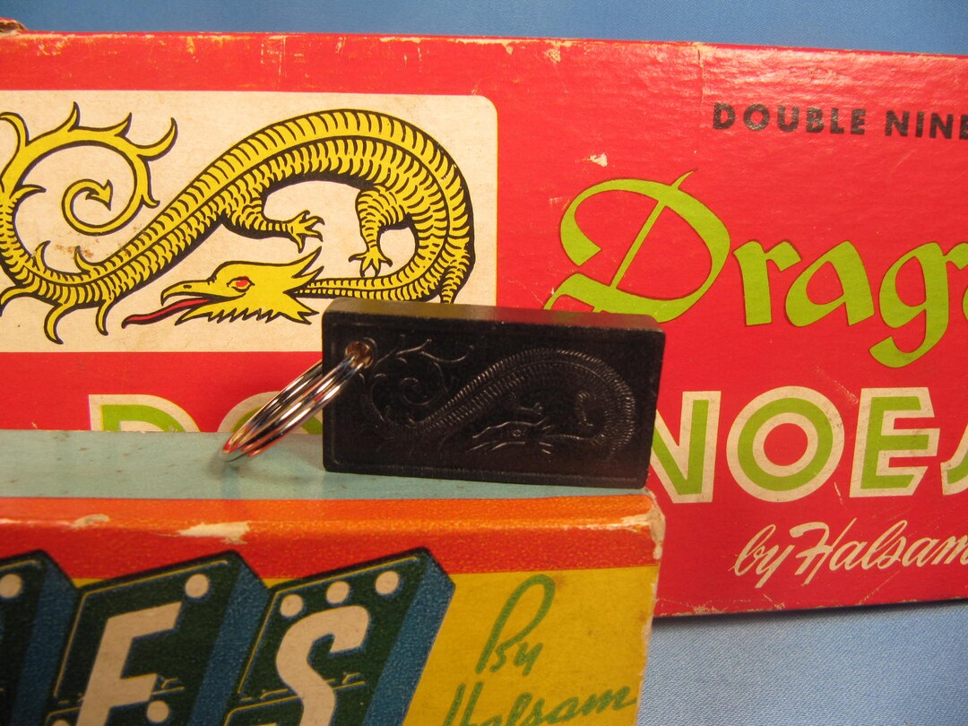 KEYCHAIN With VINTAGE DOMINO Dragon Tile , Domino Tile by Halsam With ...