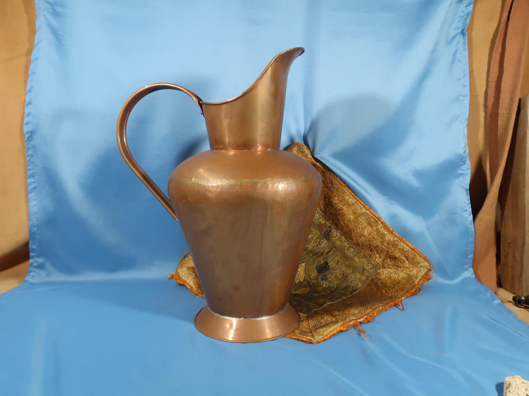 ANTIQUE COPPER PITCHER With Handle Solid Copper Pot, 18 Inch Tall ...
