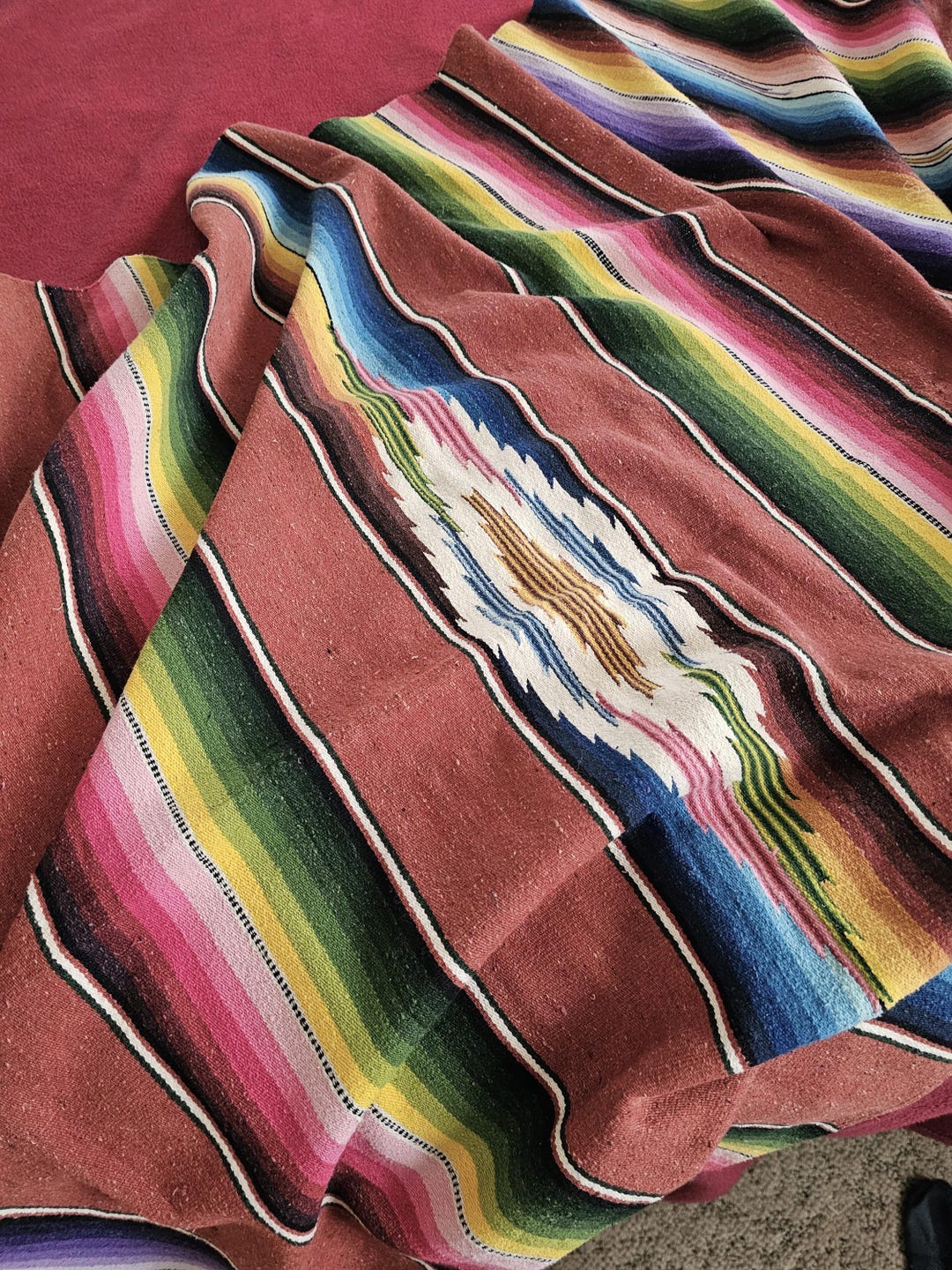 ANTIQUE MEXICAN SERAPE, Cotton Saltillo Serape-throw-rug-fringe 49 Inch ...