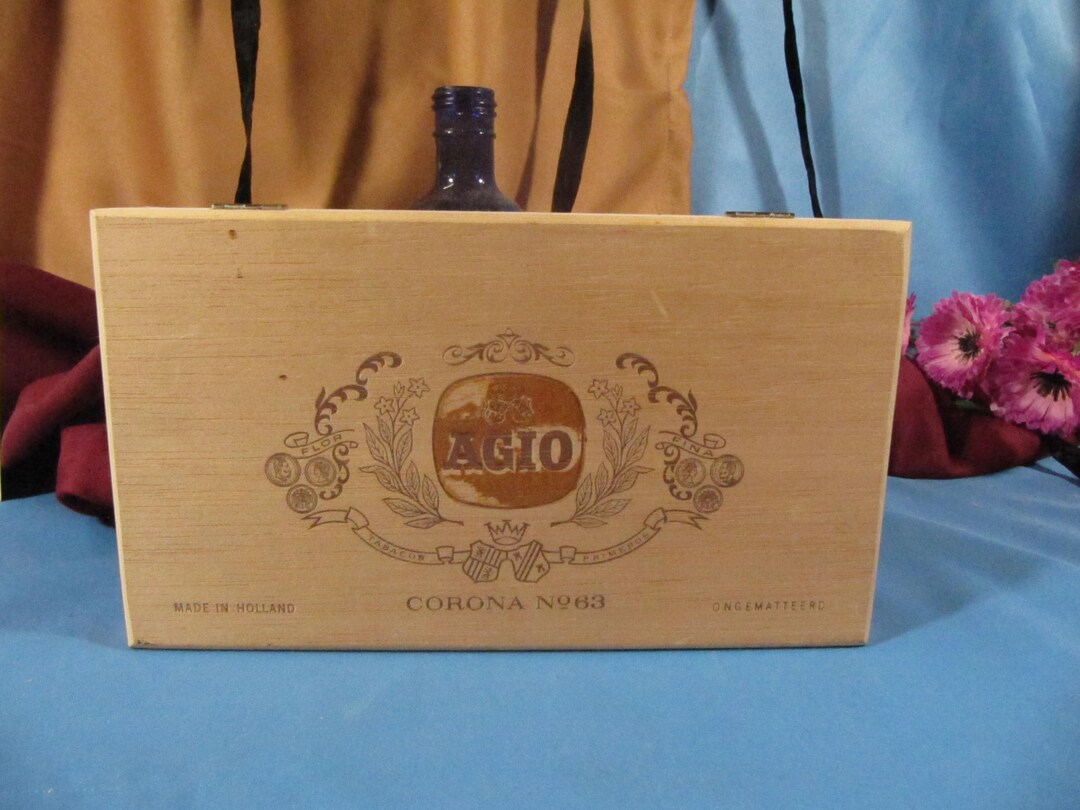 AGIO CIGAR VINTAGE Cigar Box With Hinged Lid Wood Box With Only Wood ...
