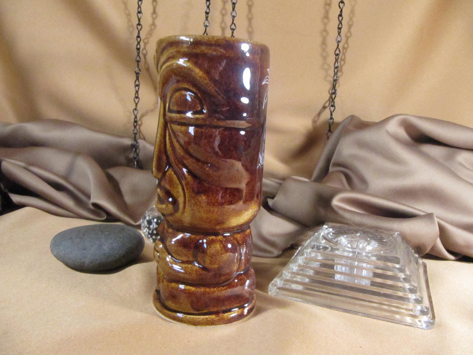 VINTAGE TIKI VASE 1987 6 Inch Brown Ceramic Tiki Vase Made Small Tiki ...