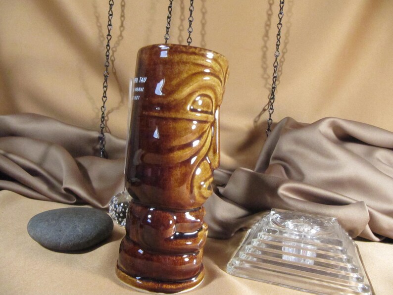 VINTAGE TIKI VASE 1987 6 Inch Brown Ceramic Tiki Vase Made Small Tiki ...