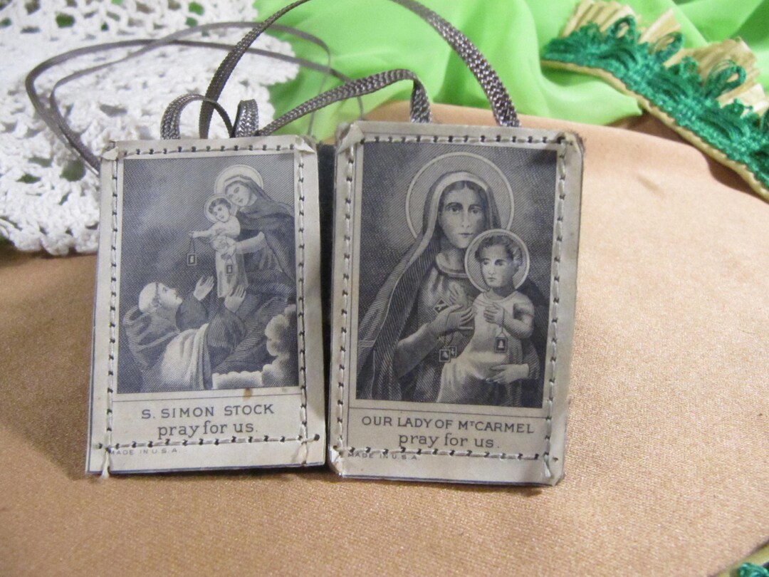 SCAPULAR SET, Saint Simon and Our Lade of Mount Carmel Antique Scapular ...