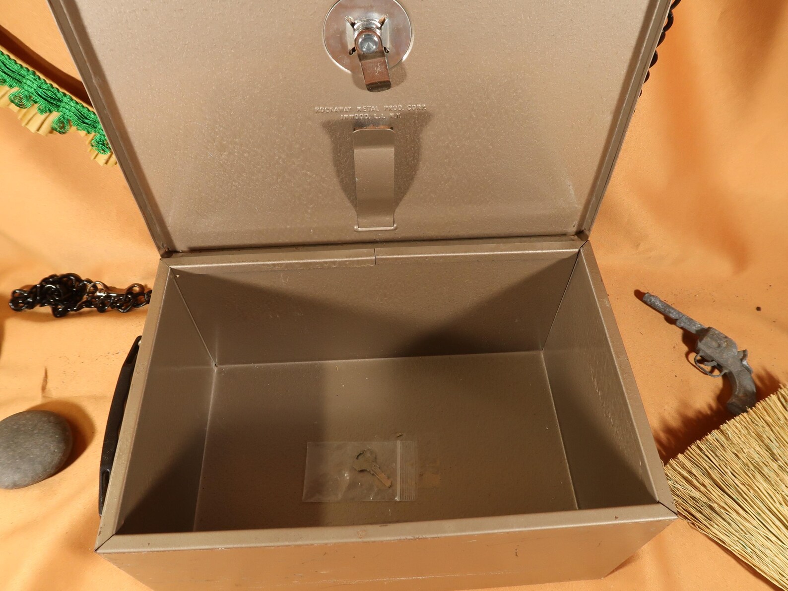 ANTIQUE METAL LOCK Box With Working Rockaway Metal Products Company and ...