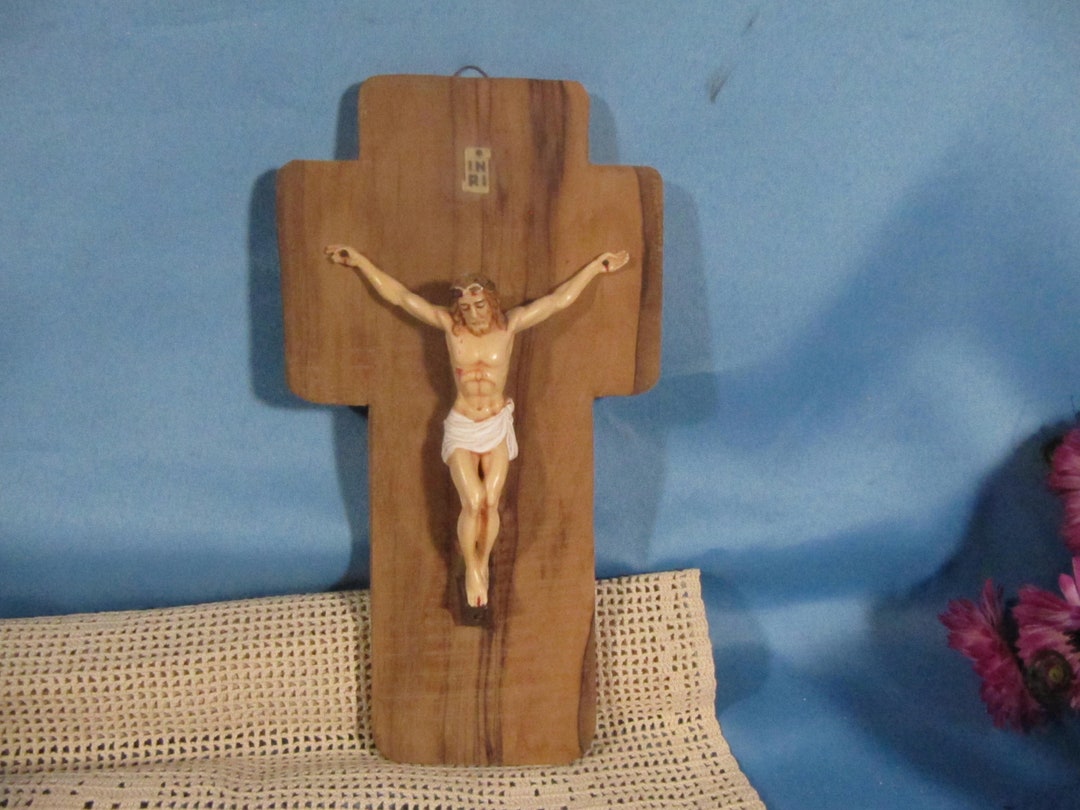 Inri Wood Cross, Vintage Cross Statue, Wood Carved Antique, Wooden ...