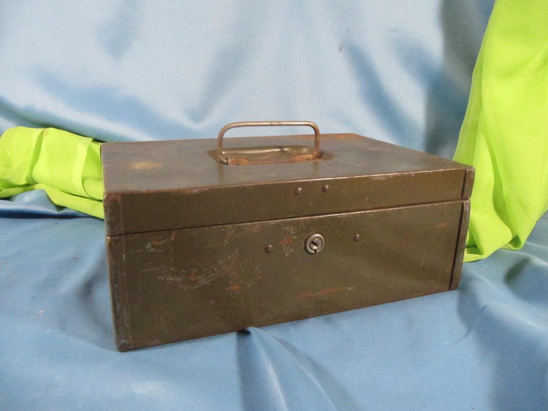 Antique Lock Box, Metal Lock Box, Vintage Metal Bin, Metal Storage Box ...