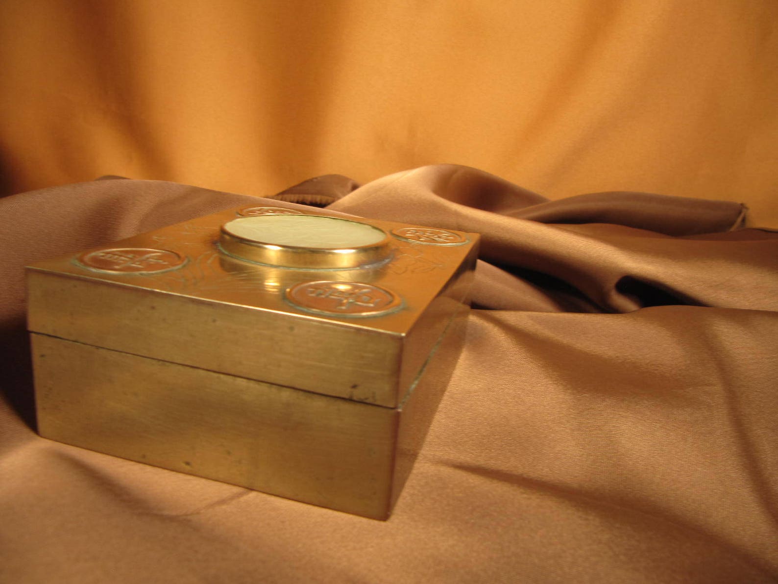 BRASS and JADE CHINESE Box, Antique Good Luck Chinese Box Embellished ...
