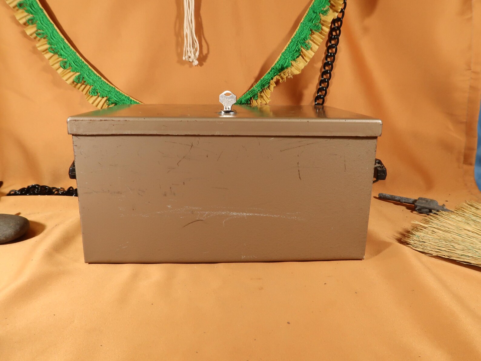 ANTIQUE METAL LOCK Box With Working Rockaway Metal Products Company and ...