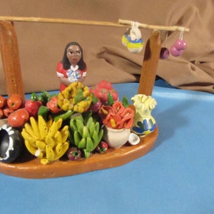 MEXICAN FOLK ART, Miniature Mexican Market Scene of Clay Seramic ...