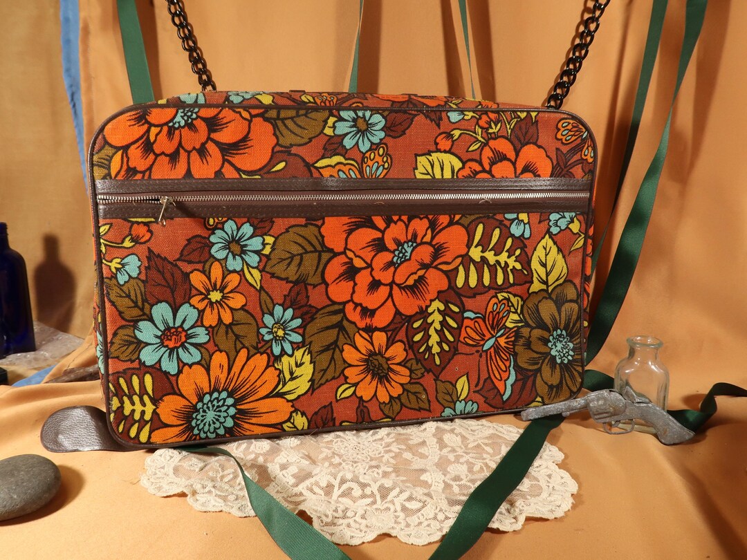 RETRO FLOWER POWER Suitcase,1970 Floral Made in Korea Autumn Large ...