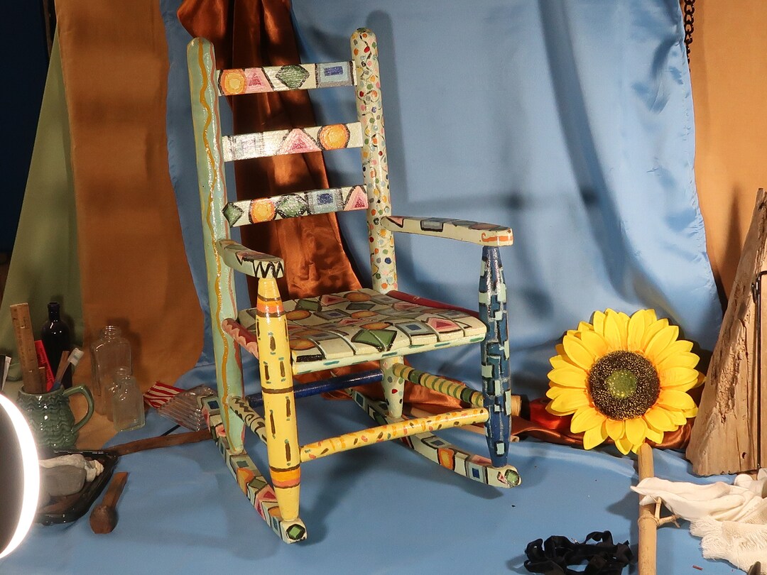 FOLK ART CHILD Size Rocking Chair,unique 25 Inch Tall Small Colorful ...