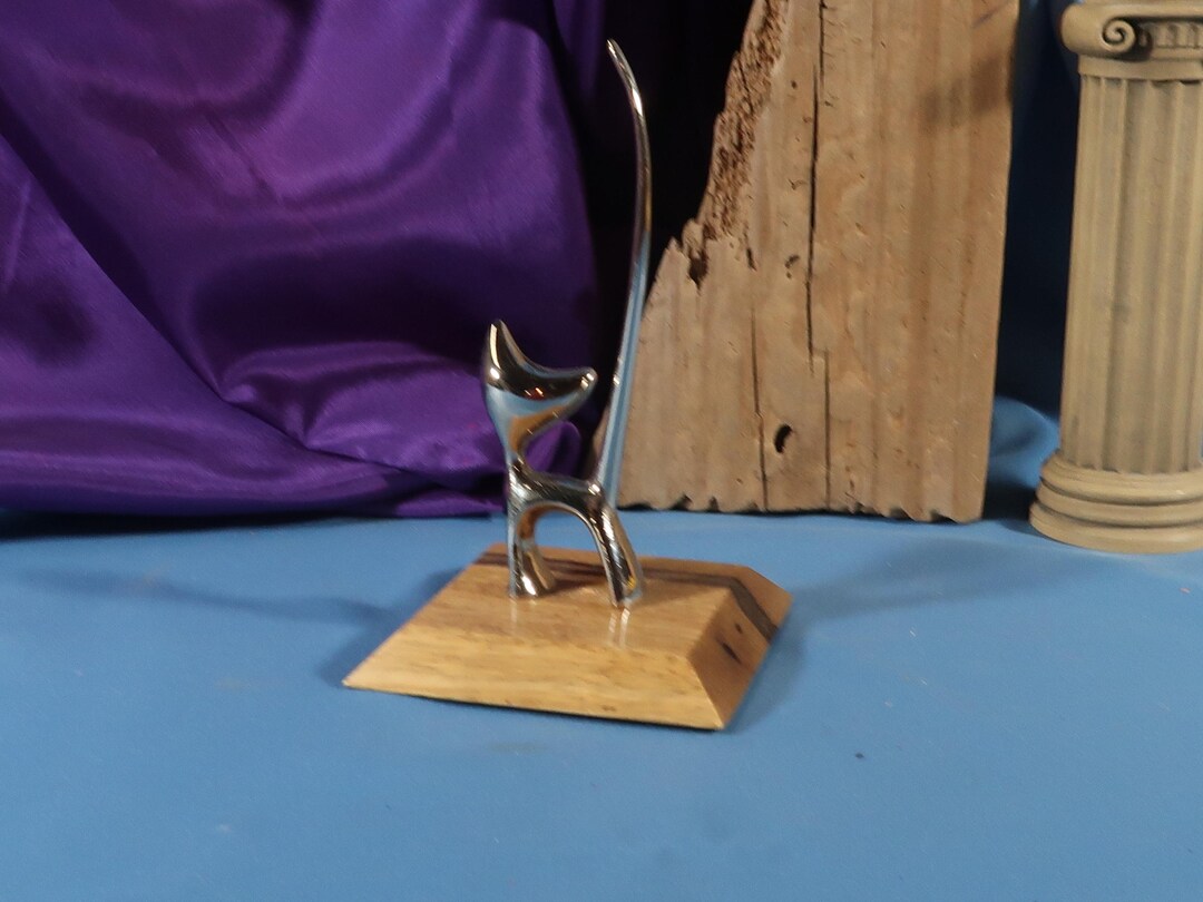 CONTEMORARY CAT FIGURE, Stainless Steel Silver Colored Miniature 6 Inch ...
