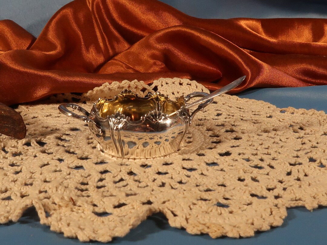 ANTIQUE SALT DISH With Spoon, Art Krup Berndorf Electro Plated Nickel ...