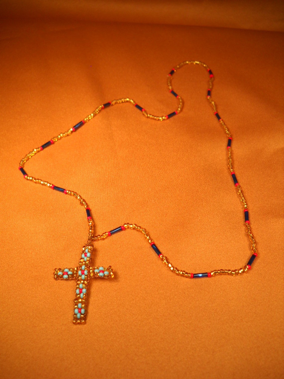 BEADED CROSS NECKLACE 23inch Necklace of Beads and Crucifix - Etsy