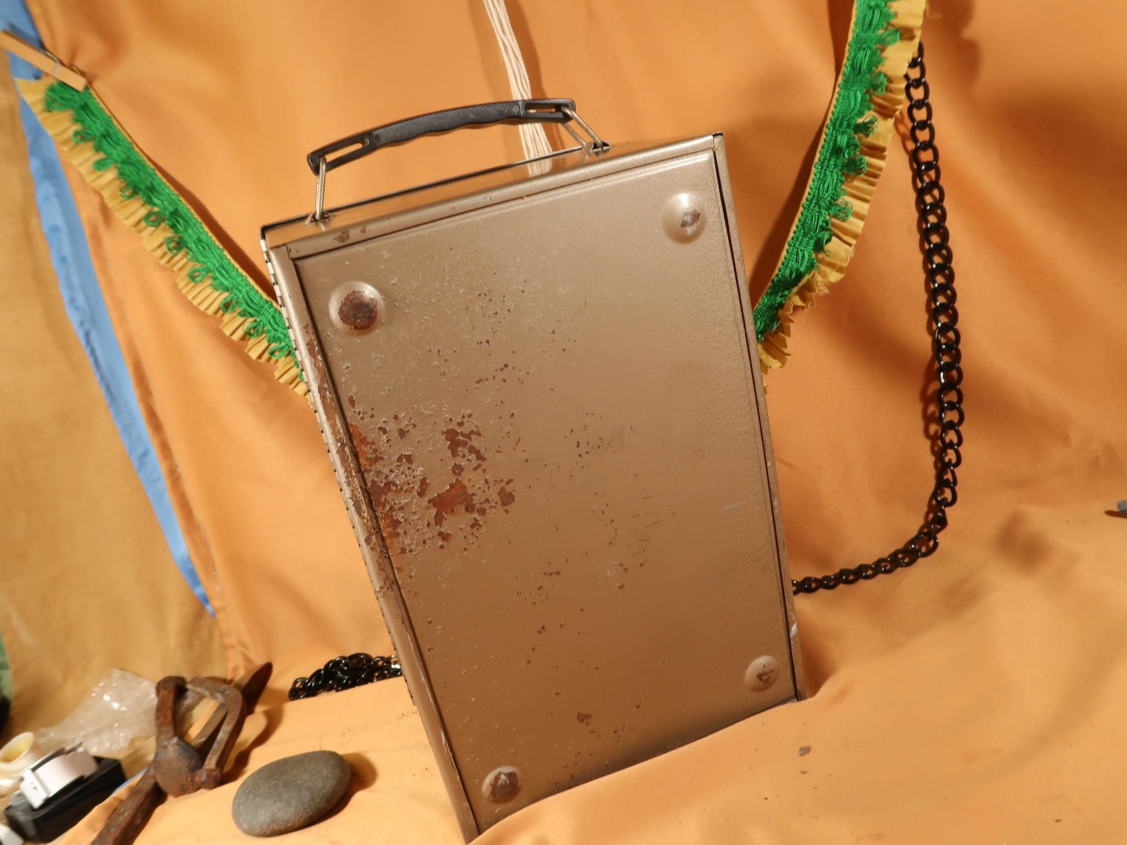 ANTIQUE METAL LOCK Box With Working Rockaway Metal Products Company and ...
