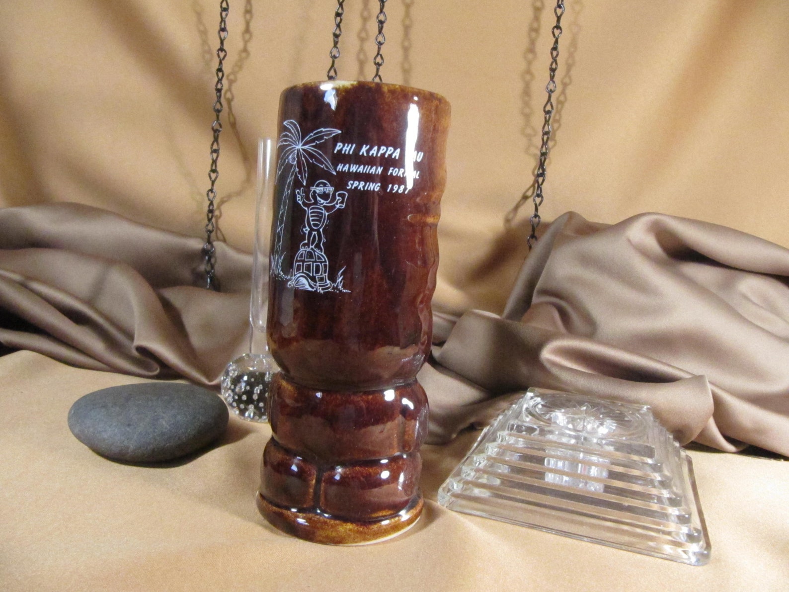 VINTAGE TIKI VASE 1987 6 Inch Brown Ceramic Tiki Vase Made Small Tiki ...