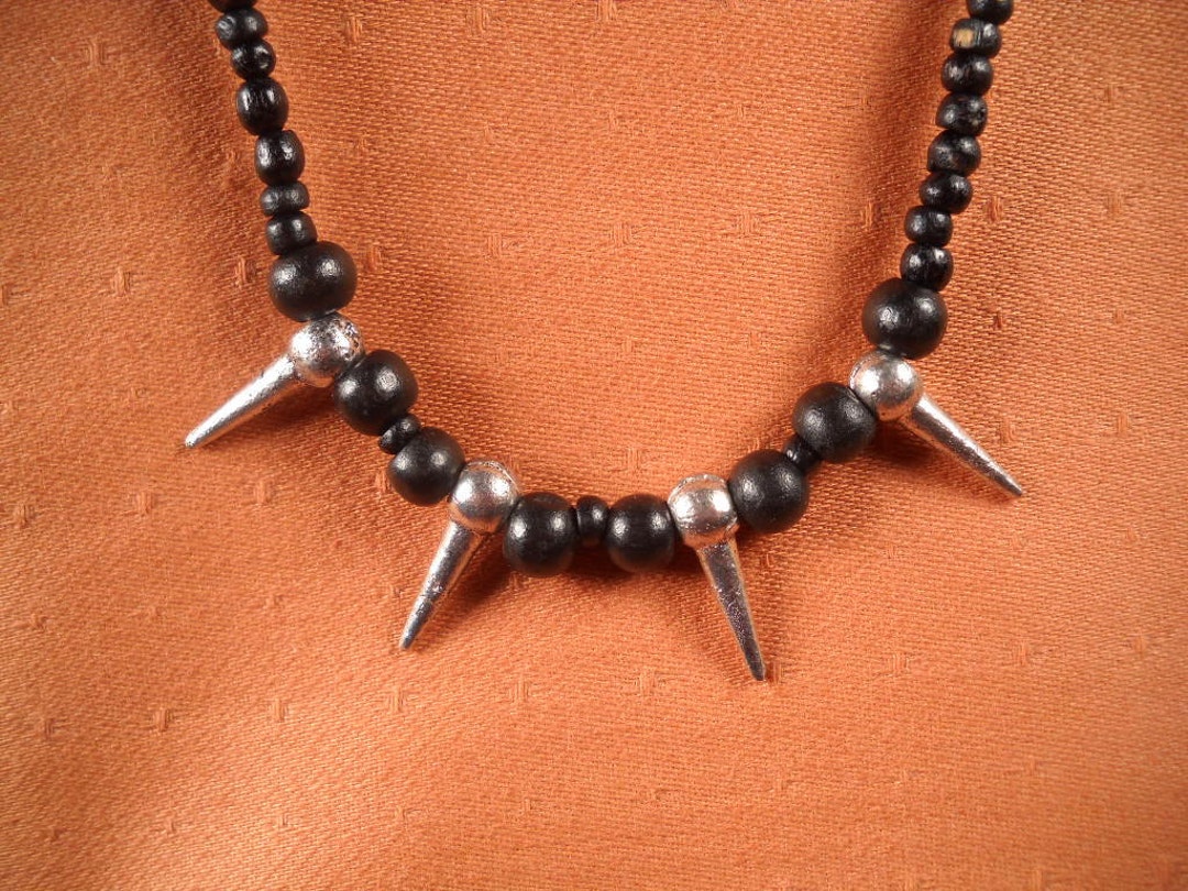 NECKLACE of SPIKES, Wood and Metal Necklace, Mens Necklace, Spike ...