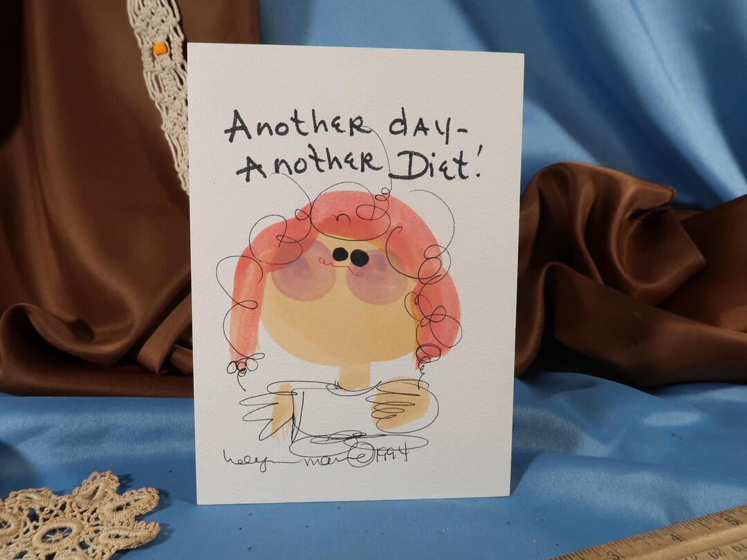 1995 HELYN MANN Signed Watercolor Another Day Another Diet Greeting ...