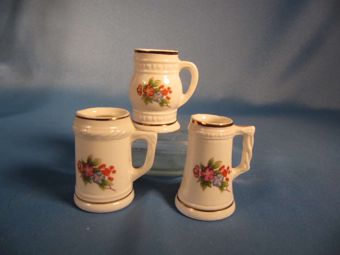 THREE MINIATURE STEINS, Collection of 3 Miniature Fine Bone China Beer ...