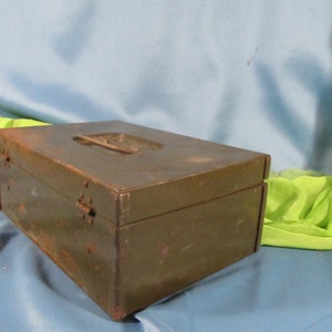 Antique Lock Box, Metal Lock Box, Vintage Metal Bin, Metal Storage Box ...
