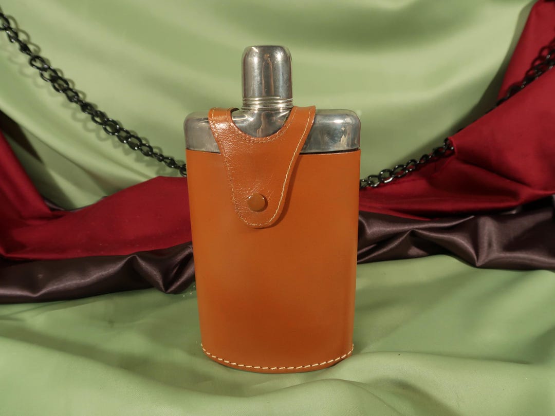 FLASK in LEATHER CASE, Vintage 1960s Flask in Leather Case, Made in ...
