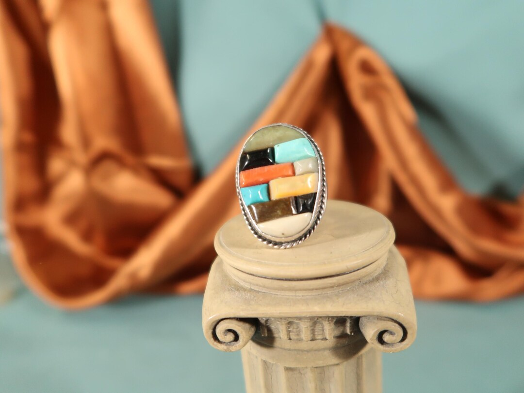 NATIVE AMERICAN CORNROW Inlay Mens Ring, Native American Inlay Ring ...