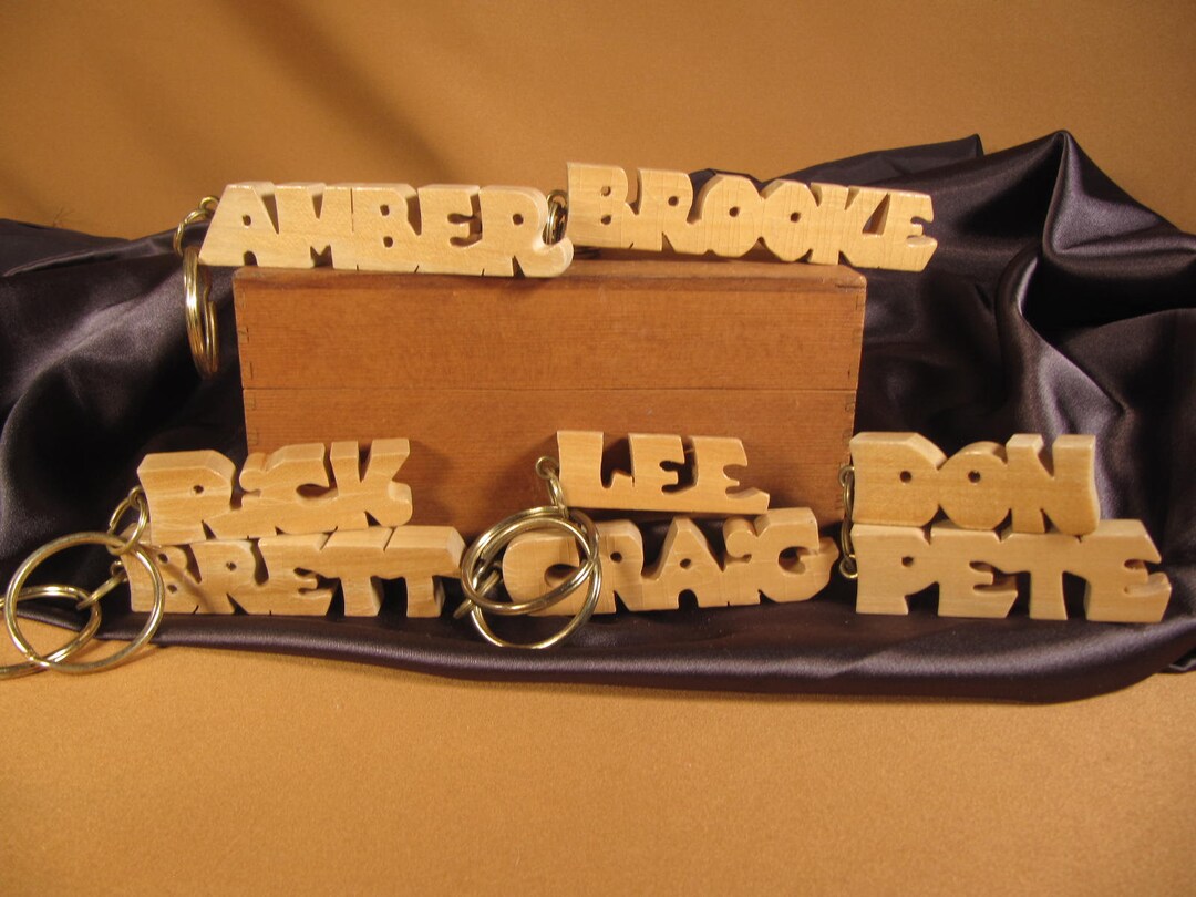 NAME KEY RING, New Old Stock Hand Crafted Wood Name Plate With Split ...