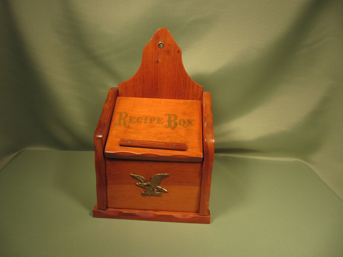 WOOD RECIPE BOX Antique Mid Century Pine Recipe Box With - Etsy