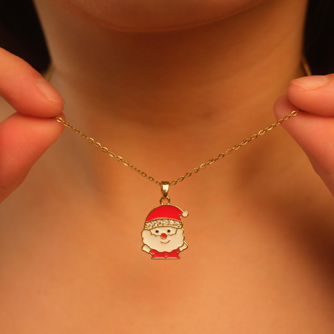 Santa Christmas Necklace, Tiny Gold Necklace, Dainty Santa Necklace ...