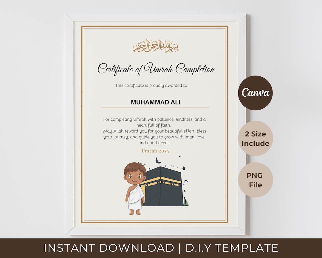 Personalized Umrah Certificate Kids: Islamic Pilgrimage Milestone ...