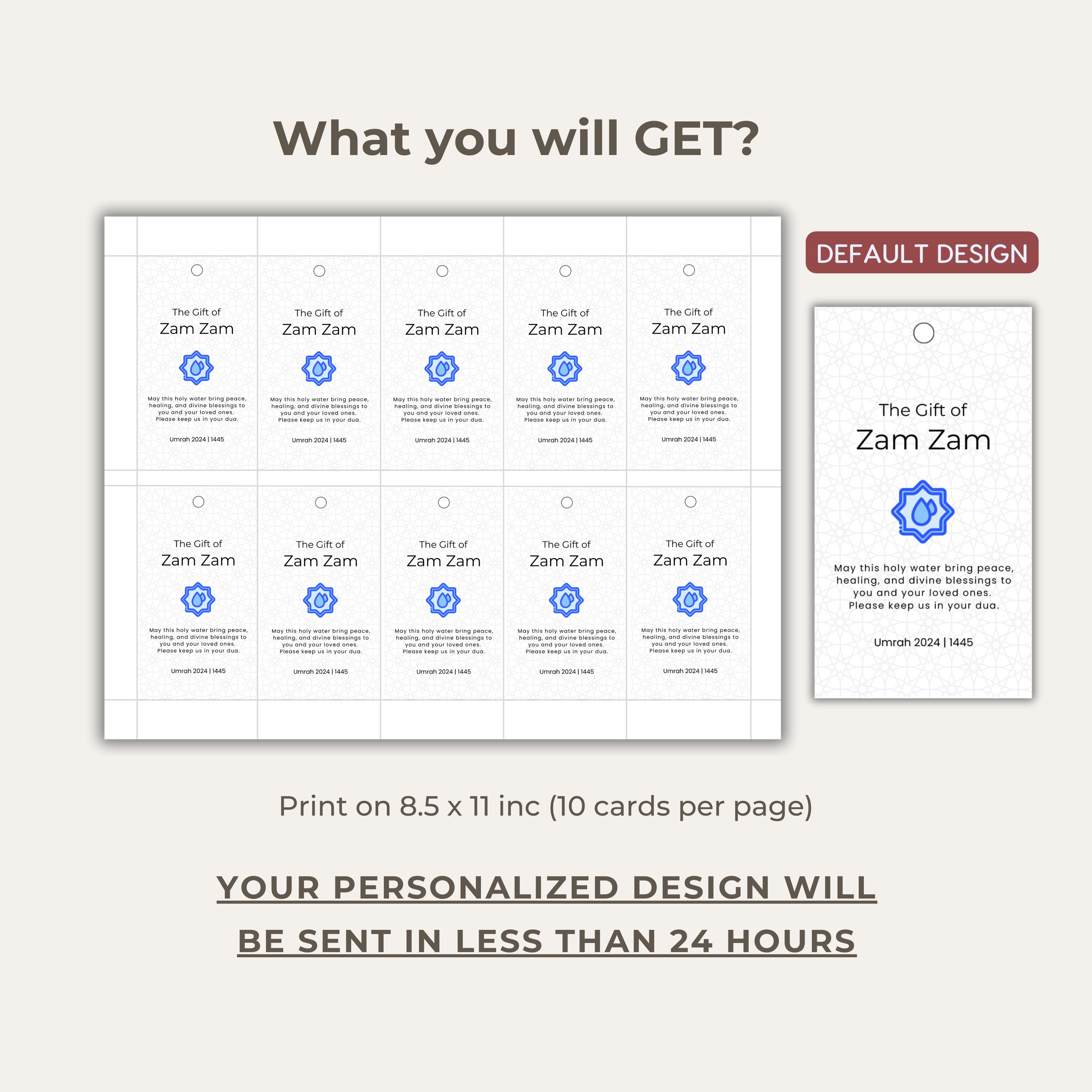 Zam Zam Water Gift Card Personalized Hang Tag Umrah Printables Hajj ...