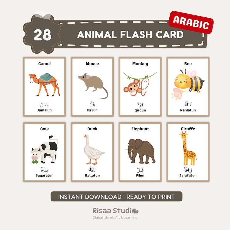 Arabic Animal Flashcards Printable Arabic-english Flashcards Learning ...