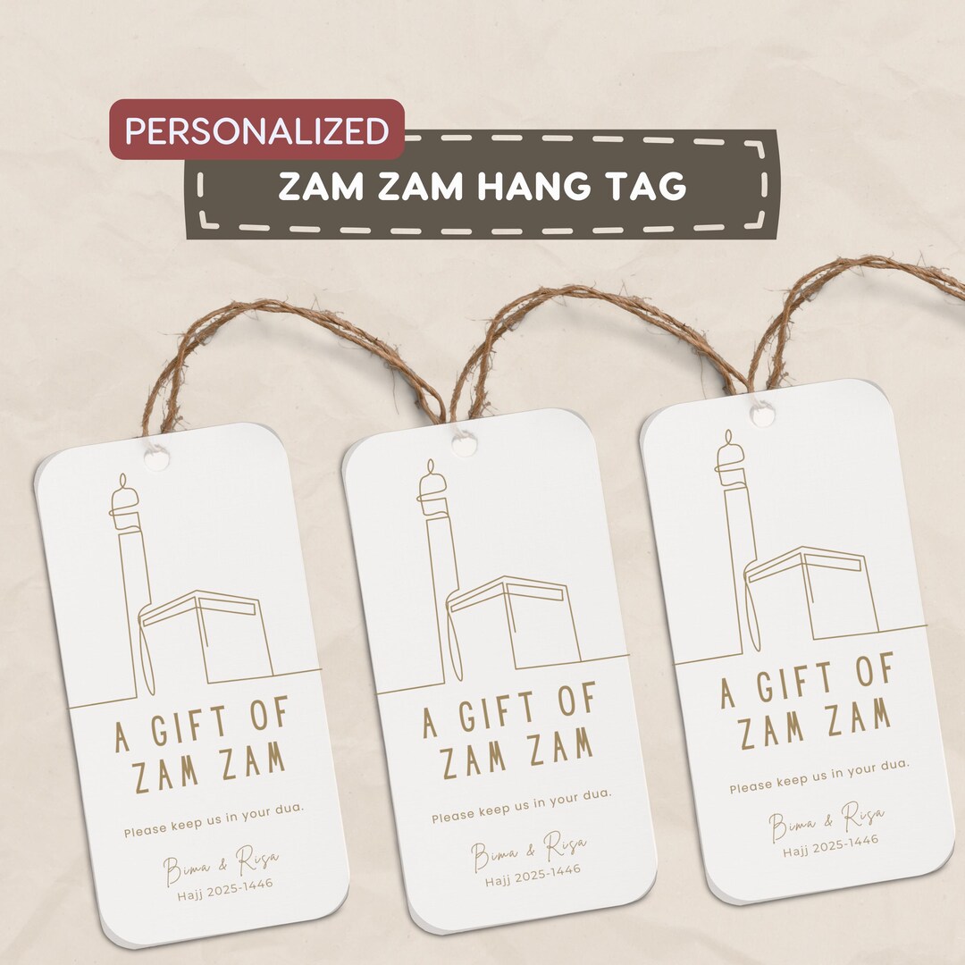 Personalized Zam Zam Water Gift Tag: Umrah Hajj Mubarak Blessing ...