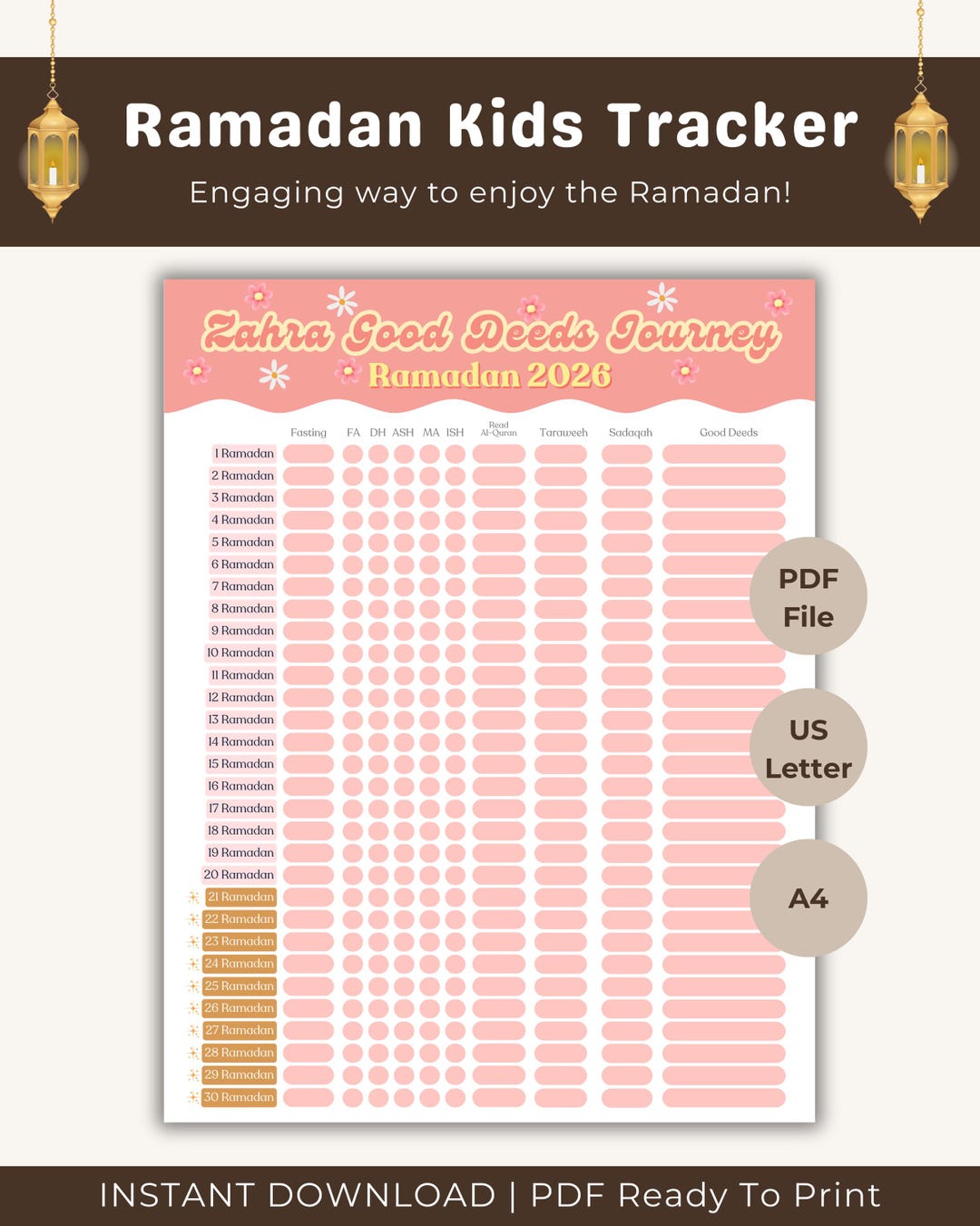 Ramadan 2026 Kids Good Deeds Tracker, Islamic Activity Planner ...