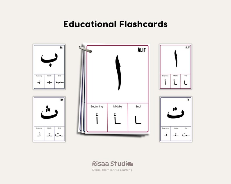 Arabic Alphabet Flashcards Kids Islamic Educational Arabic Letters ...