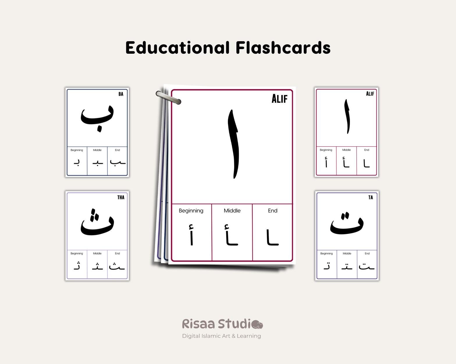Arabic Alphabet Flashcards Kids Islamic Educational Arabic Letters ...
