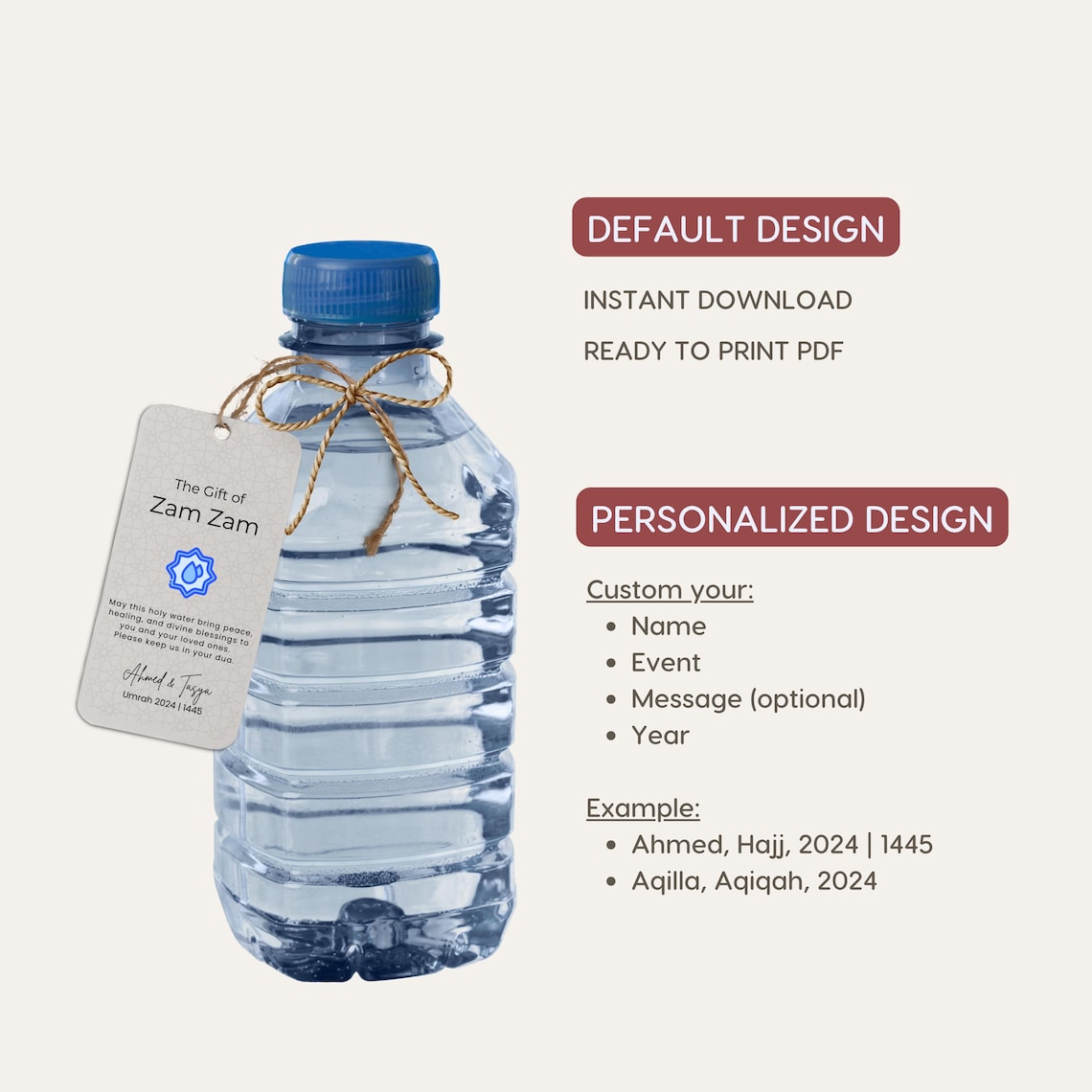 Personalized Zam Zam Water Gift Tag: Umrah & Hajj Mubarak (digital ...
