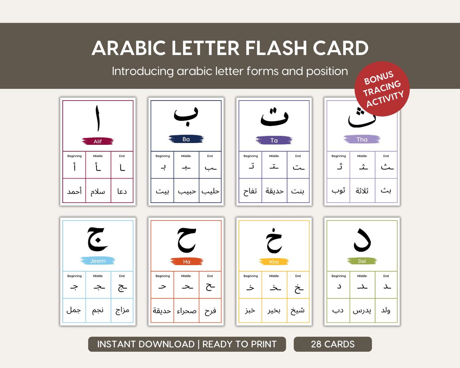Arabic Alphabet Flashcards Kids Islamic Educational Arabic Letters ...