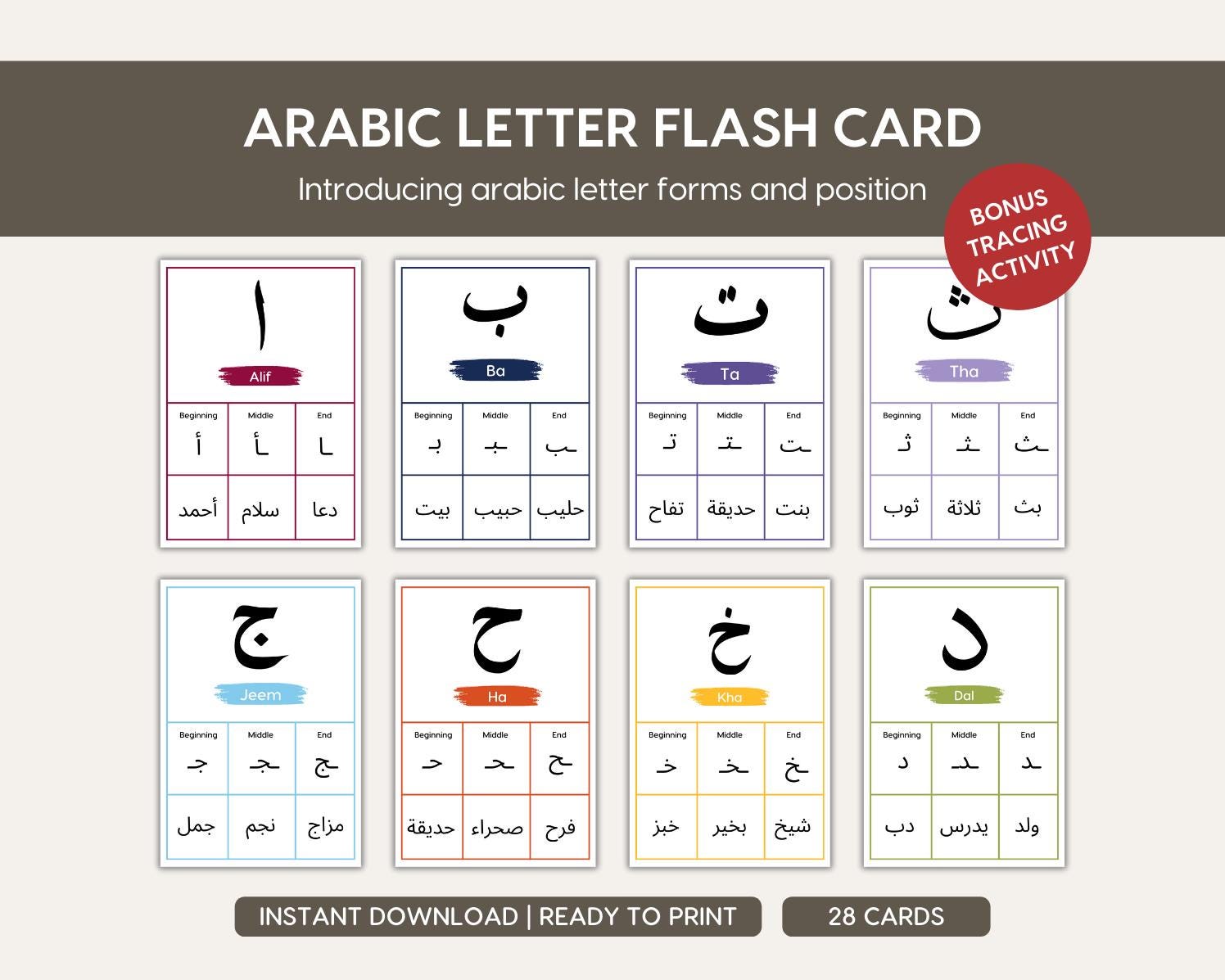 Arabic Alphabet Flashcards Kids Islamic Educational Arabic Letters ...