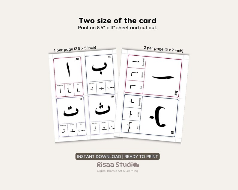 Arabic Alphabet Flashcards Kids Islamic Educational Arabic Letters ...