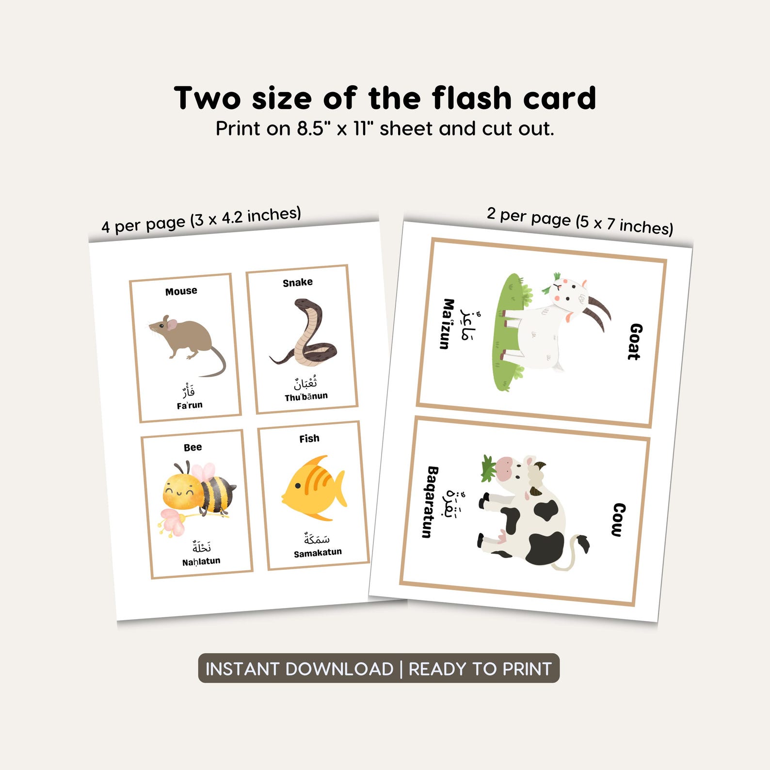 Arabic Animal Flashcards Printable Arabic-english Flashcards Learning ...