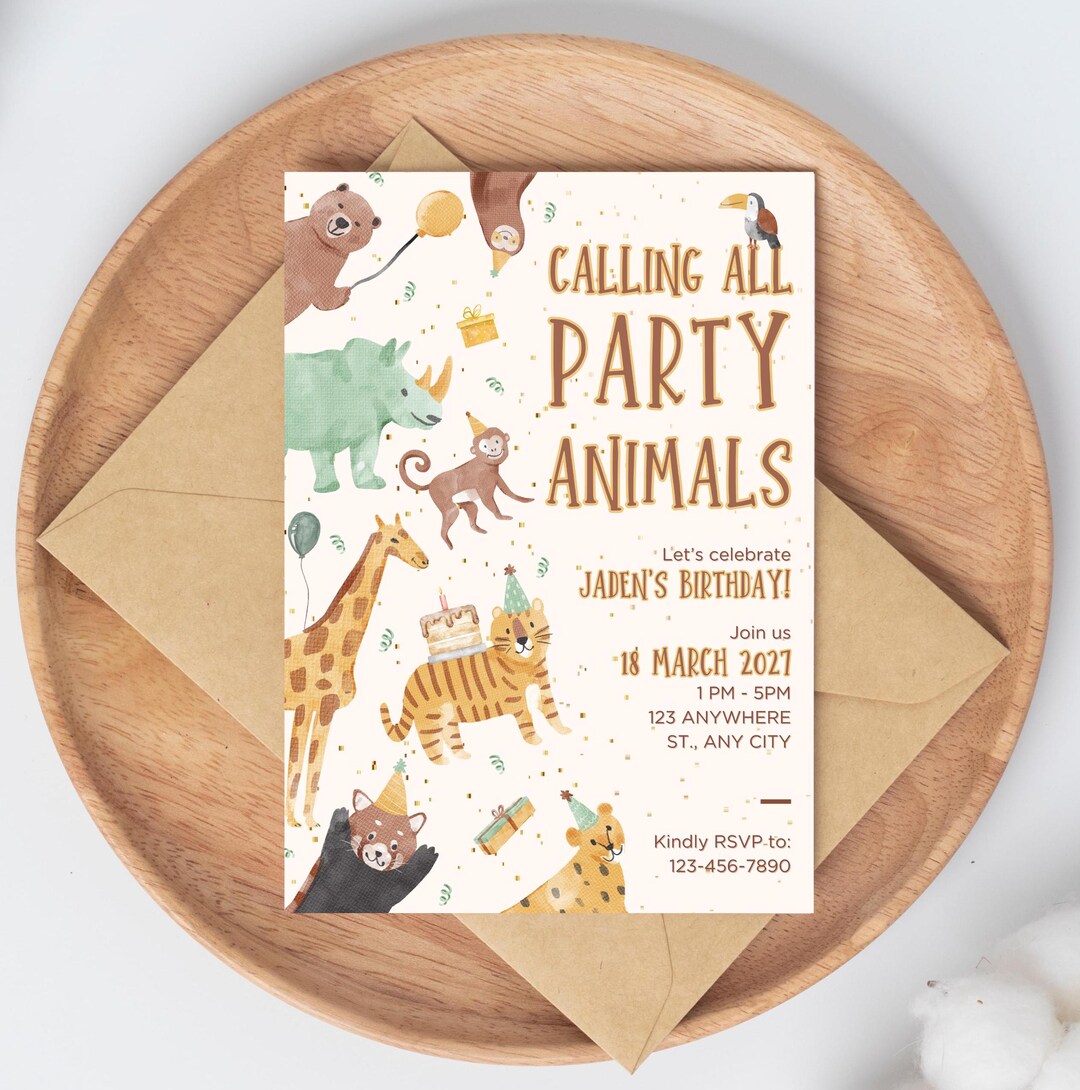 Party Animal Birthday Party Invitation, Animal Party Printable, Digital ...