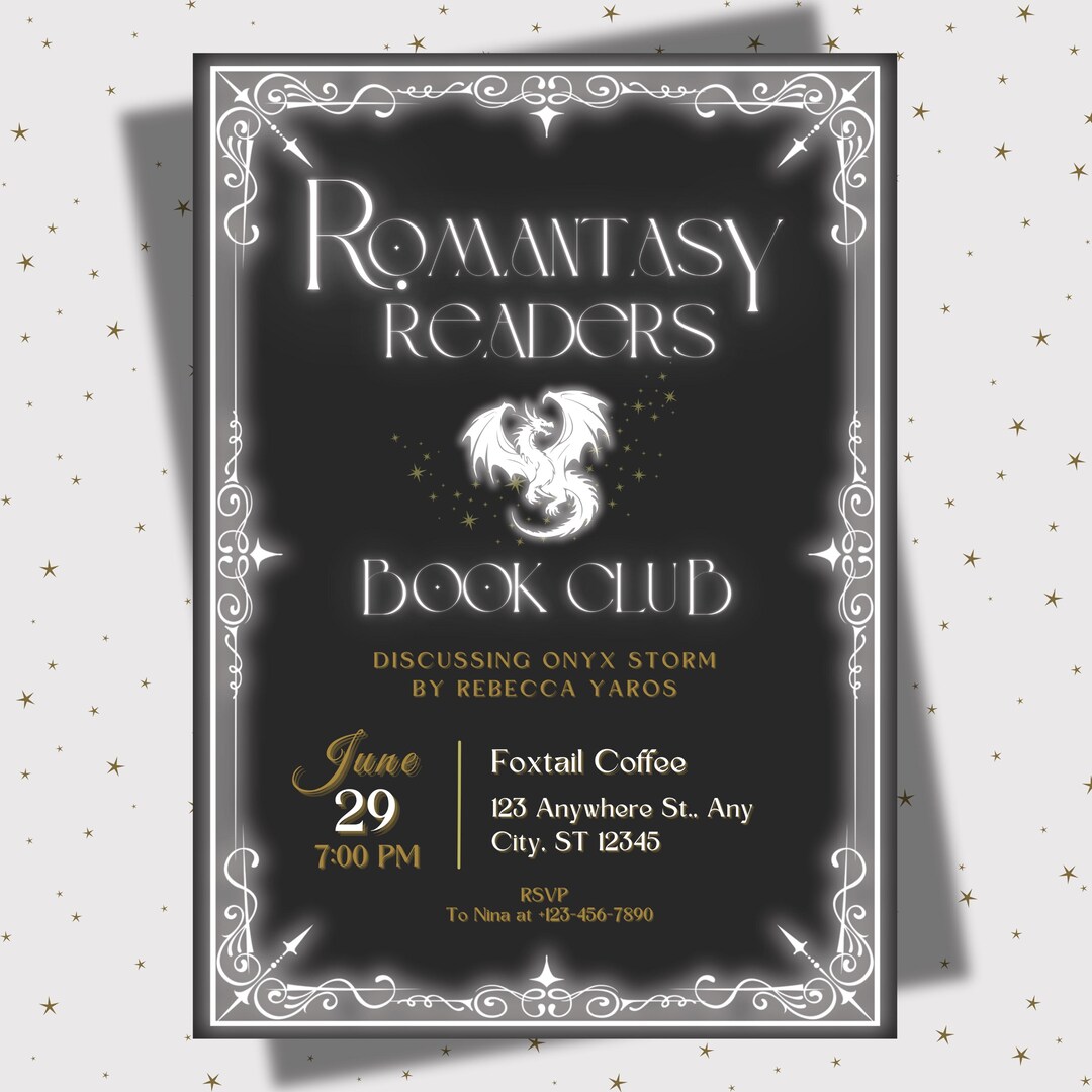 Romantasy Book Club Invitation, Fantasy Book Club, Book Club Invitation, Editable Printable Book ...