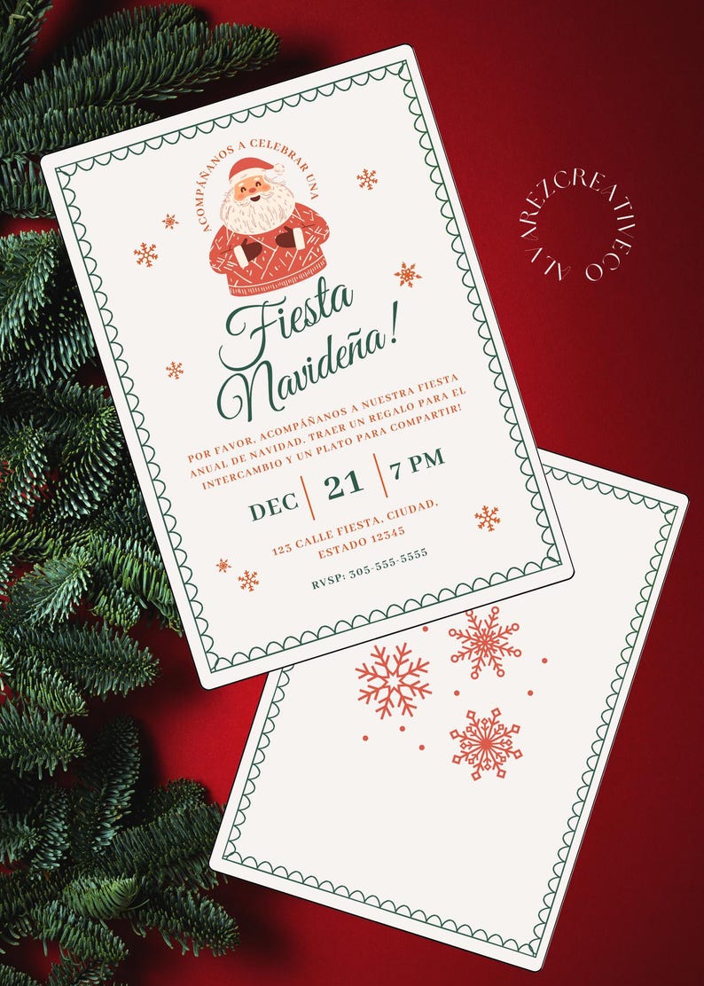 Spanish Christmas Party Invitation, Noche Buena, Fiesta De Navidad, Fiesta Navideña, Editable ...